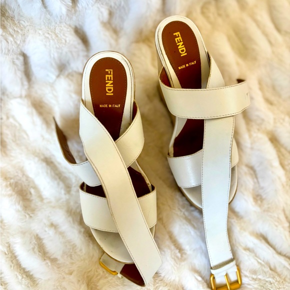 Fendi | Shoes | Vintage Fendi White Leather Strappy Wedge Sandal | Poshmark